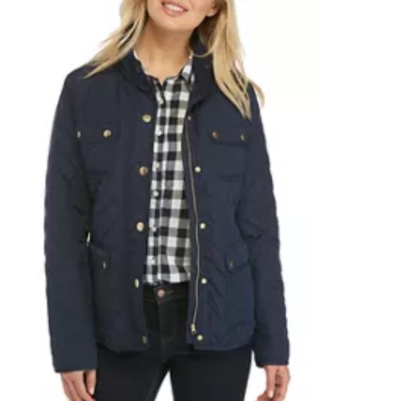 crown & ivy | Jackets & Coats | Crown Ivy Navy Blue Gold Quilted Field ...